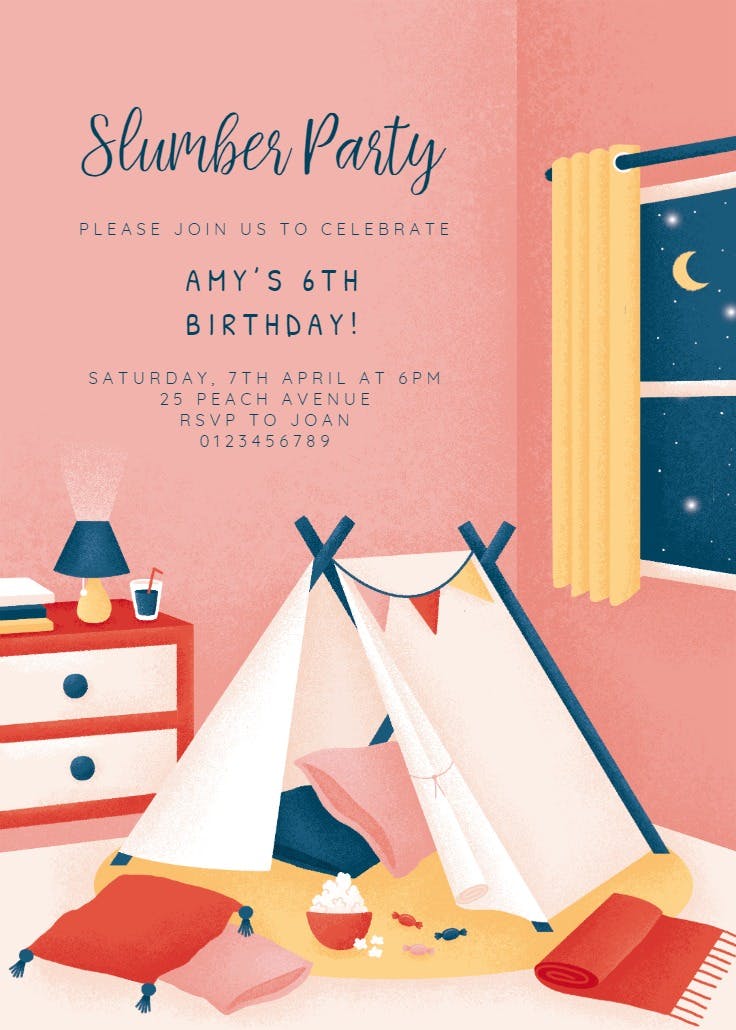 Teepee Tent Slumber Sleepover Party Invitation Template Greetings
